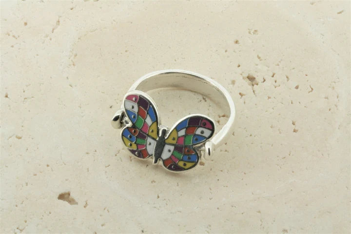 Enamelled Silver Flip Ring Butterfly– Dalcheri