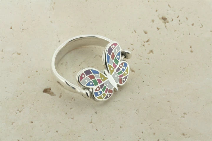 Enamelled Silver Flip Ring Butterfly– Dalcheri